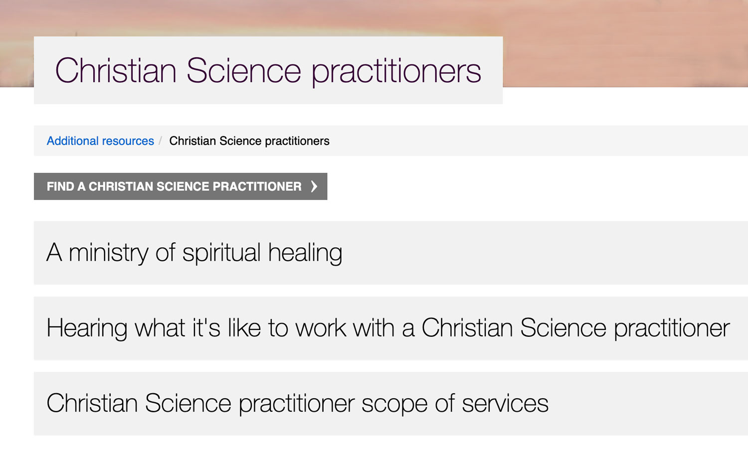 Christian Science Practitioners — Overview - Riper Years